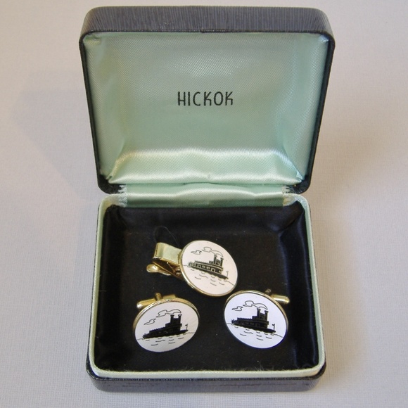 Hickok | Accessories | Steamboat Cuff Links Tie Tack Clasp Set Vintage ...